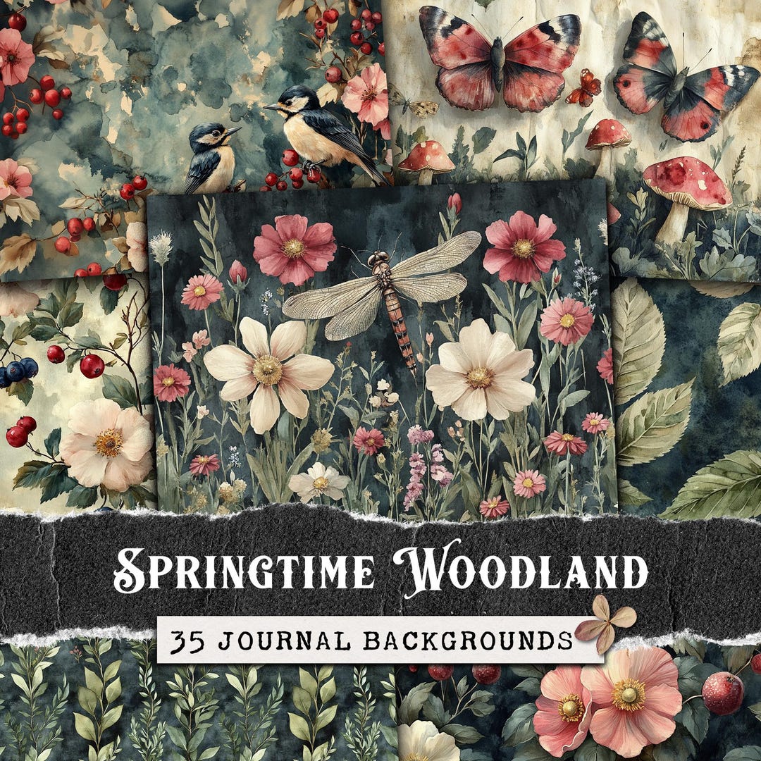 Springtime Woodland Junk Journal Backgrounds, Flowers & Berries Journal ...