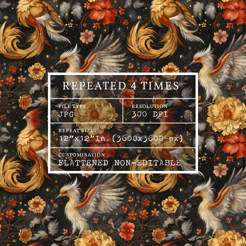 Phoenix Magical Fantasy Bird & Celestial Antique Floral Printable ...