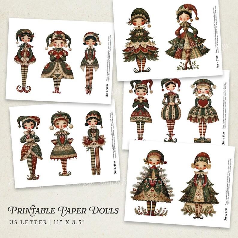Christmas Elf Paper Dolls Printable Vintage Ephemera Cutouts Fussy Cuts ...