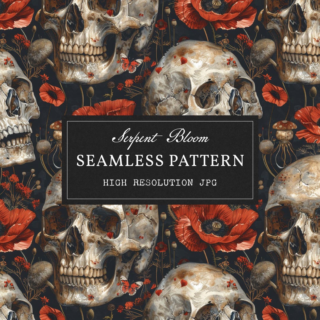 Gothic Skull and Poppy Pattern | Printable Seamless Pattern | Digital ...