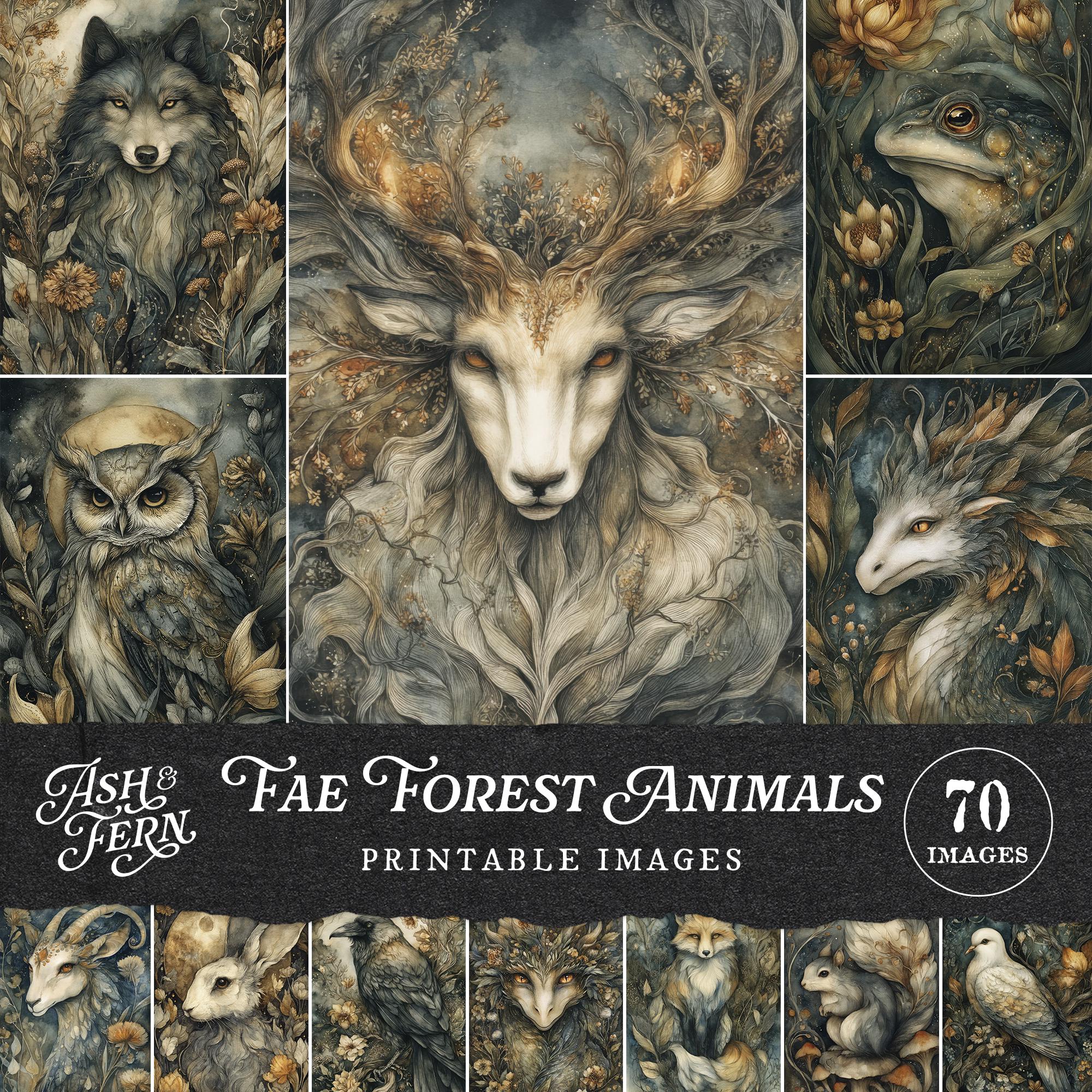Mystical Woodland Animals Printable Art Bundle: Fae Forest Fantasy ...