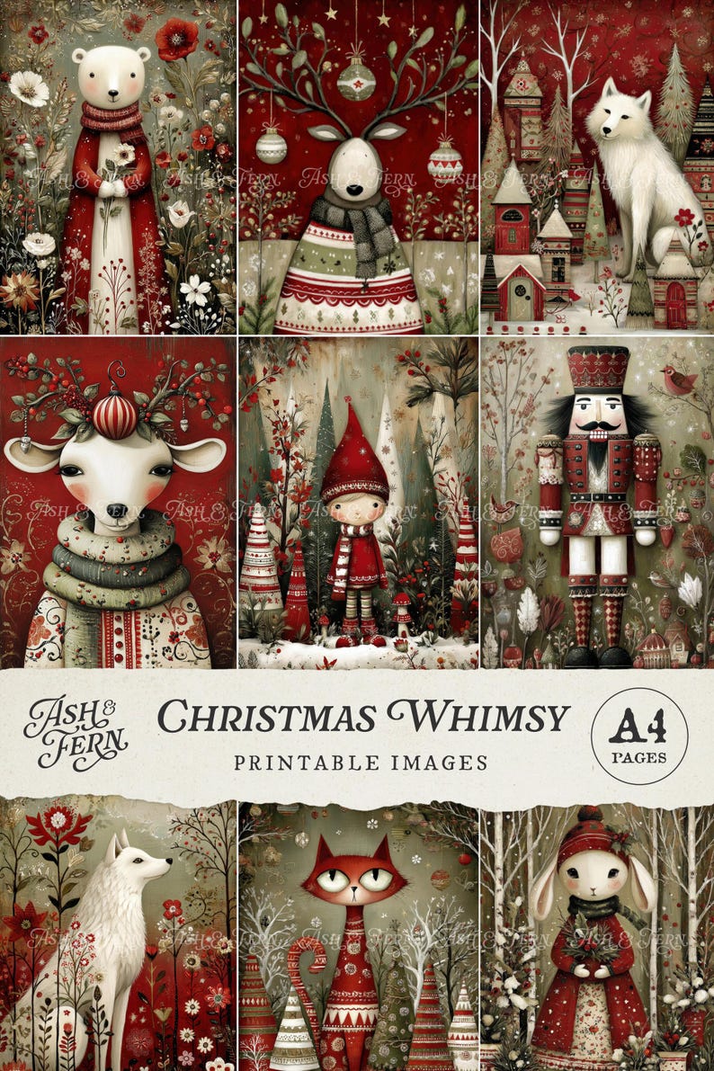 Scandi Christmas Images: Printable Whimsical Folk Fairytale Animals ...