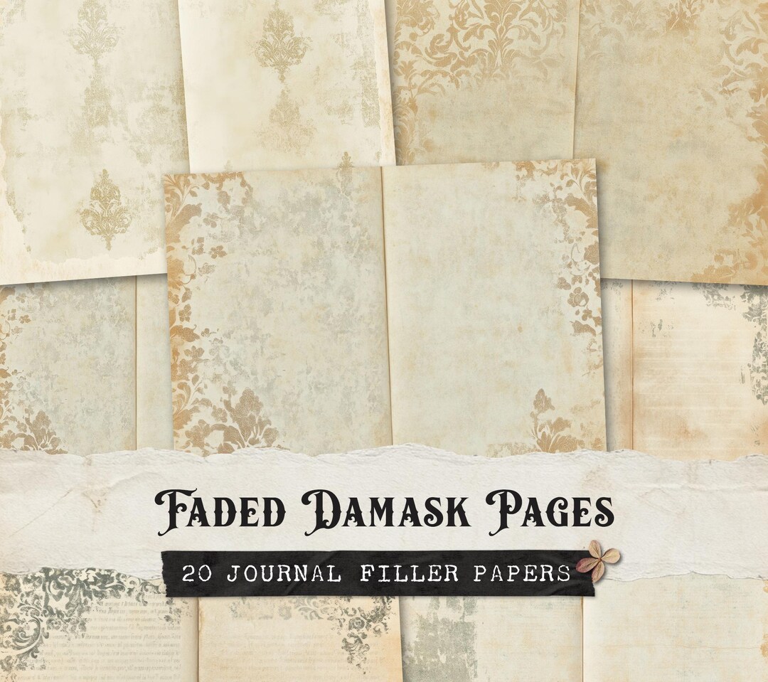 Faded Damask Junk Journal Filler Pages, Antique Style Neutral Digital ...