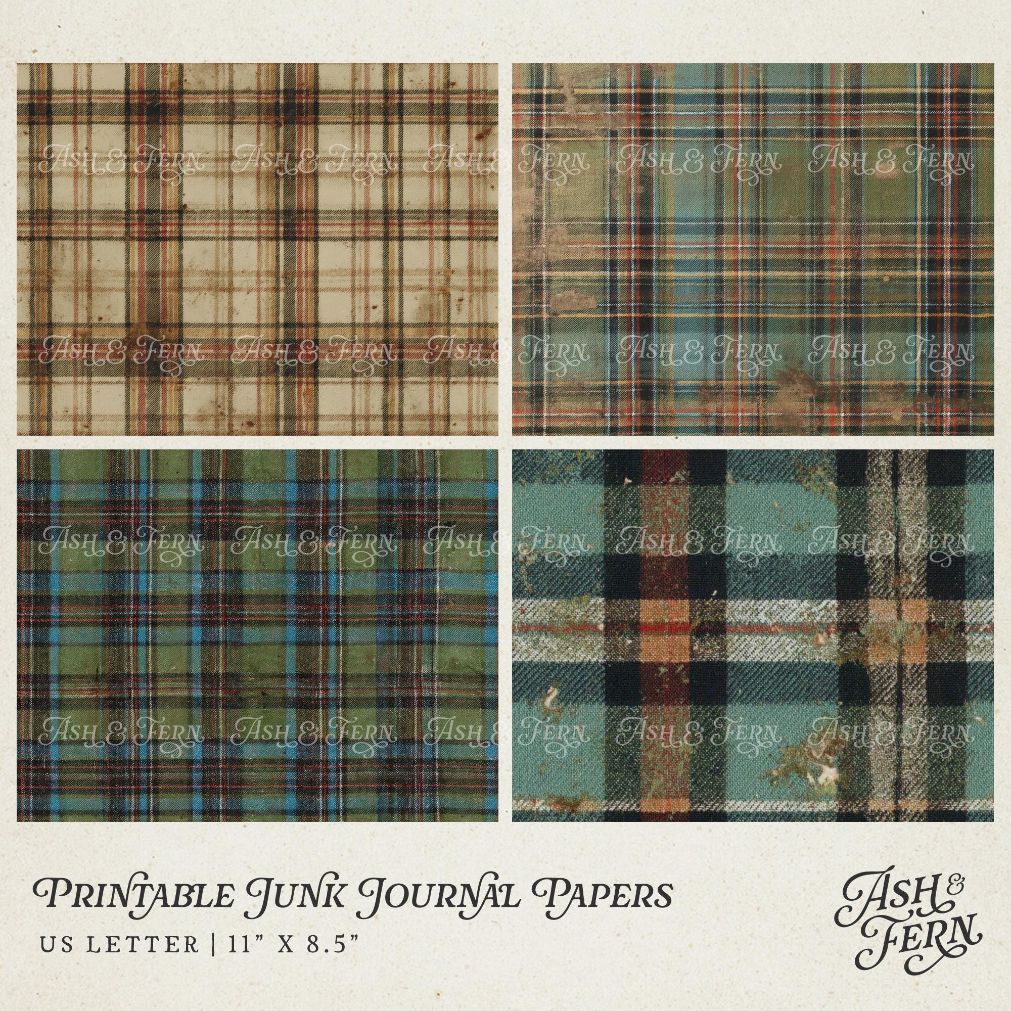 Grunge Plaid Junk Journal Kit, Rustic Christmas Tartan Printable ...
