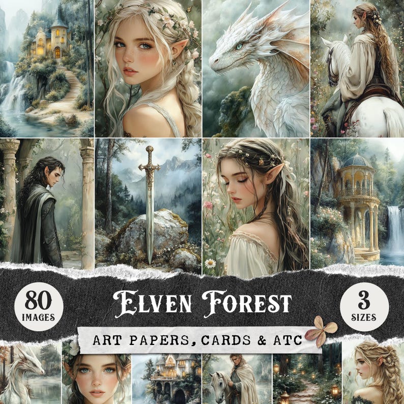 Elf Junk Journal Pages, Elven Forest Fantasy Art, Elf Digital Paper Kit ...
