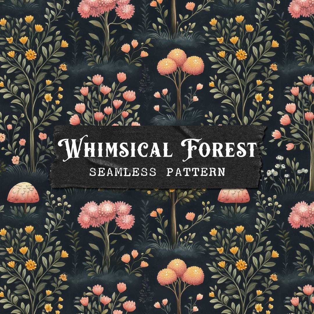 Fairytale Forest Seamless Pattern, Dark Cottagecore Botanical Digital ...