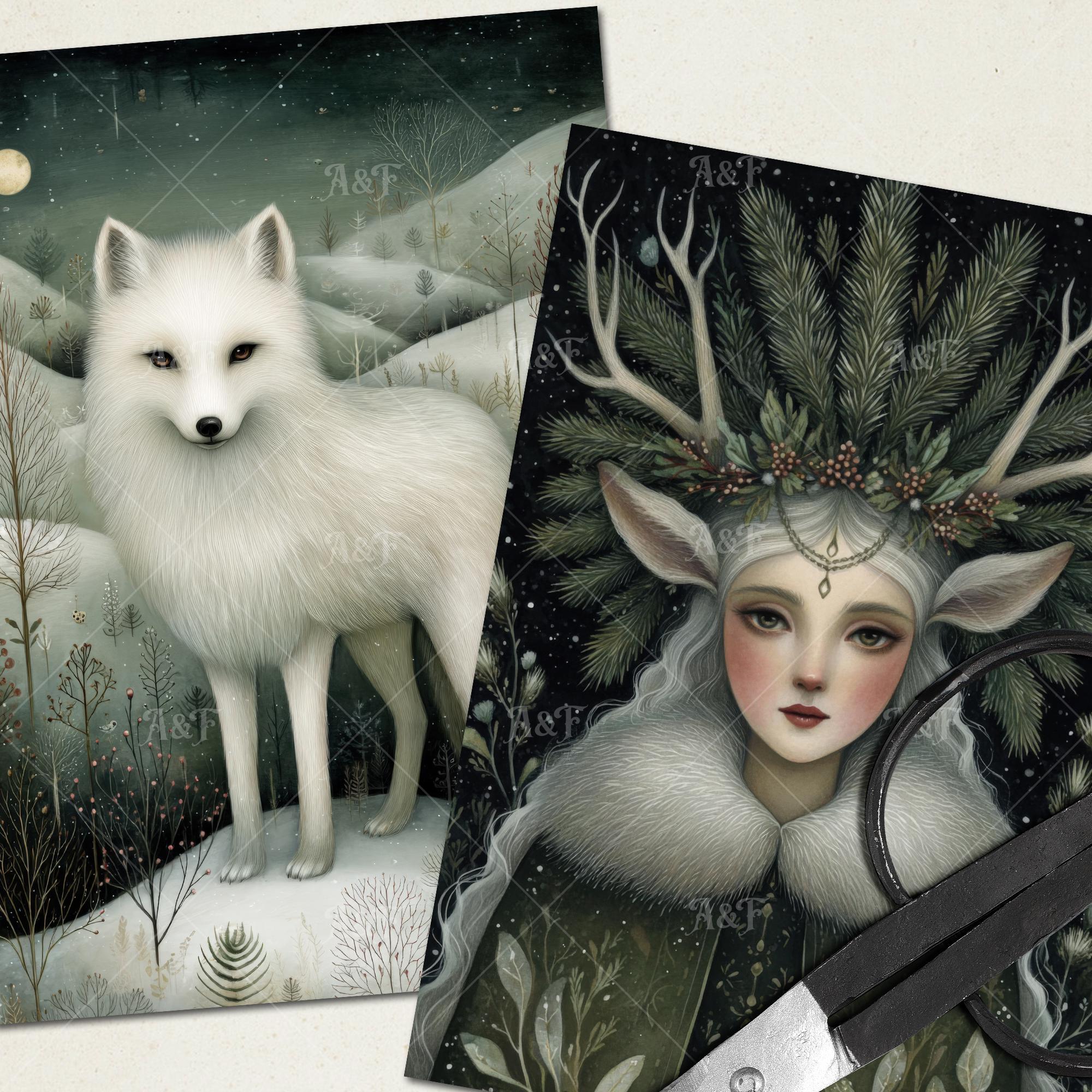 Nordic Winter Animals Prints: Scandinavian Folk Art Stag Wolf Deer Owl ...