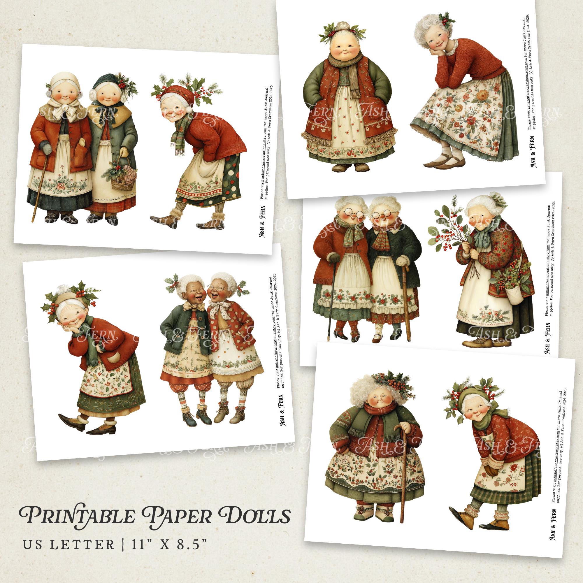 Whimsical Old Ladies Paper Dolls JPG: Printable Vintage Christmas ...