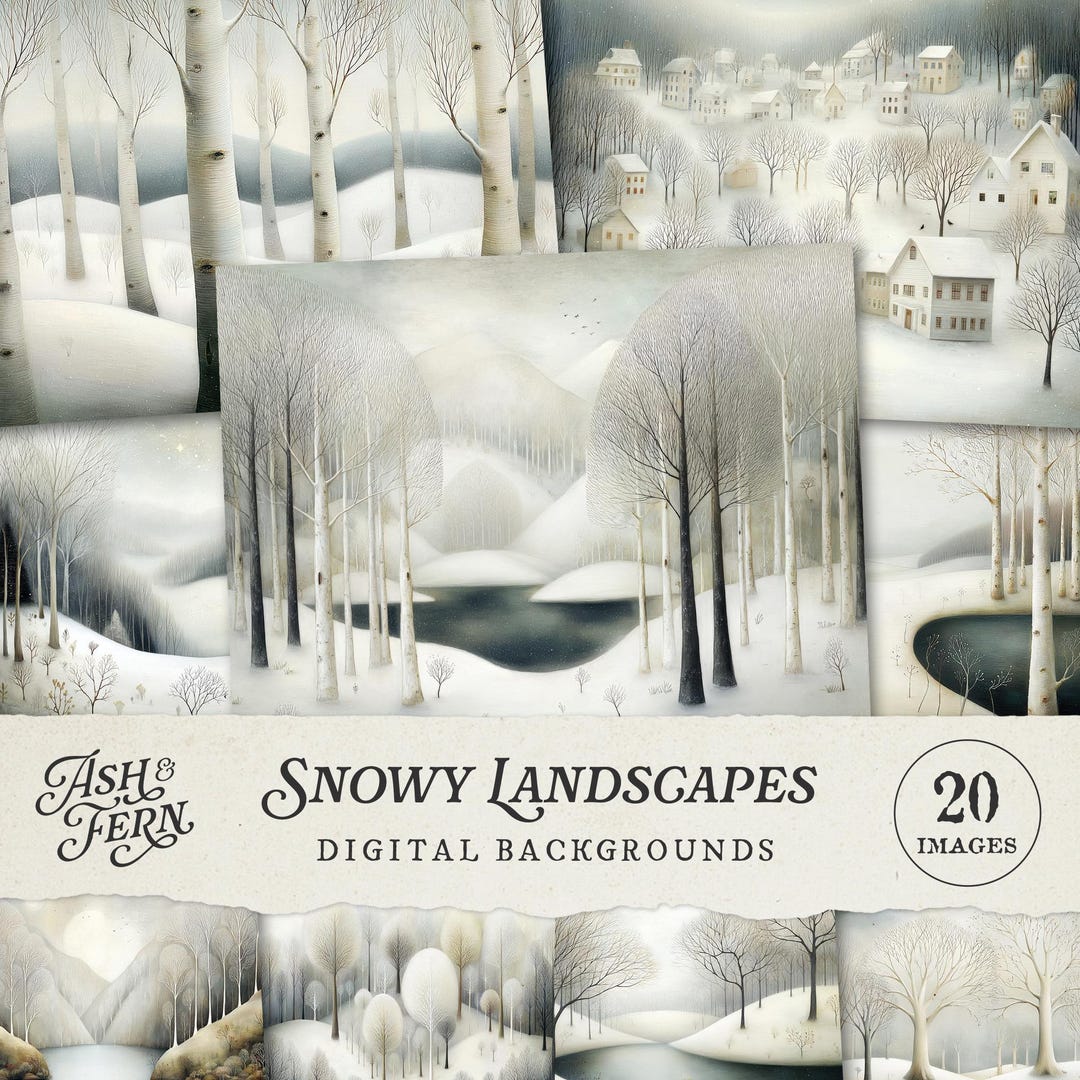 Snowy Landscapes Printable Digital Backgrounds: Winter Forest Mountain ...