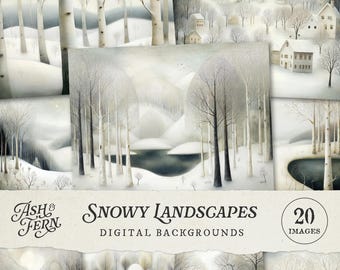 Snowy Landscapes Printable Digital Backgrounds: Winter Forest Mountain ...