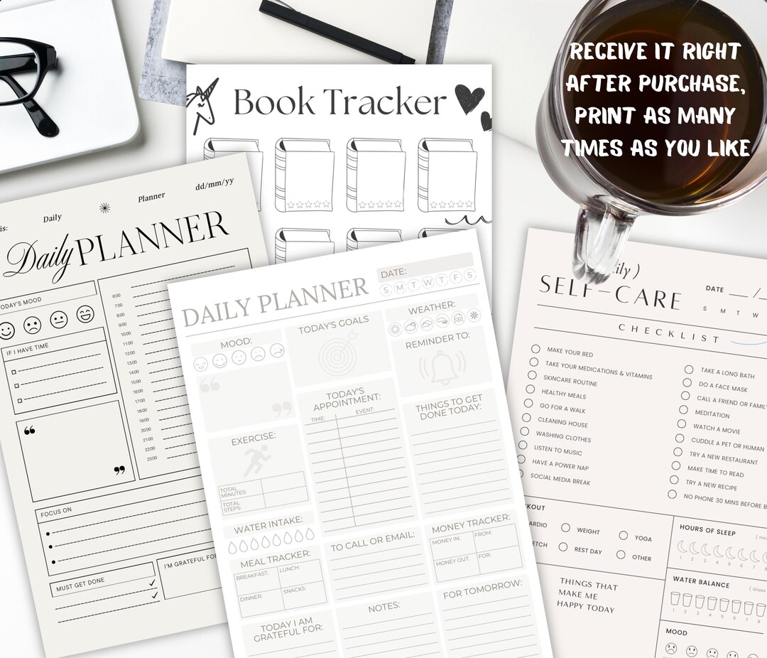 Daily Planner, Book Tracking, Self Care Checklist, Mood Tracker ...