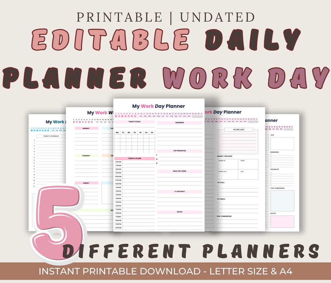 EDITABLE Daily Planner, Work Day Organizer, Printable Business Planner ...