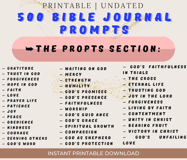 500 Bible Journal Prompts, Bible Study Template, Prayer Guide, Cristian ...