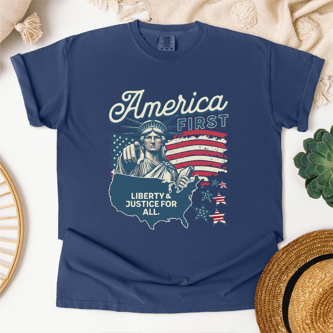 America First T-shirt, Patriotic Graphic Tee for Women, Liberty and ...