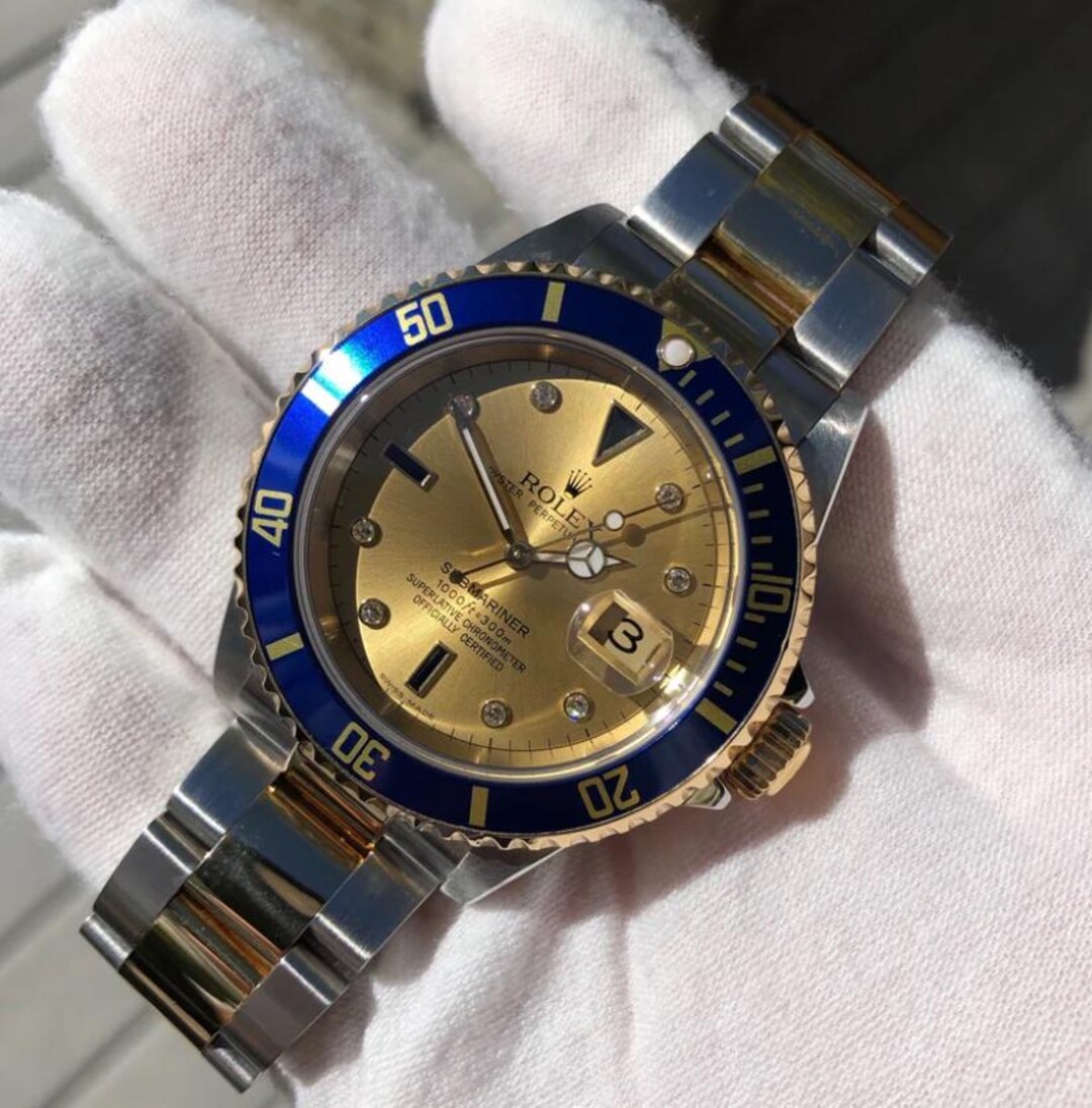 2004 Rolex Submariner Date 16613 Serti Two Tone Stainless Steel Gold ...
