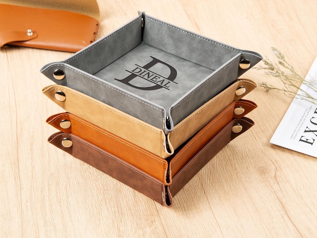 Monogrammed Leather Valet Tray: Engraved Catchall for Men, Personalized ...
