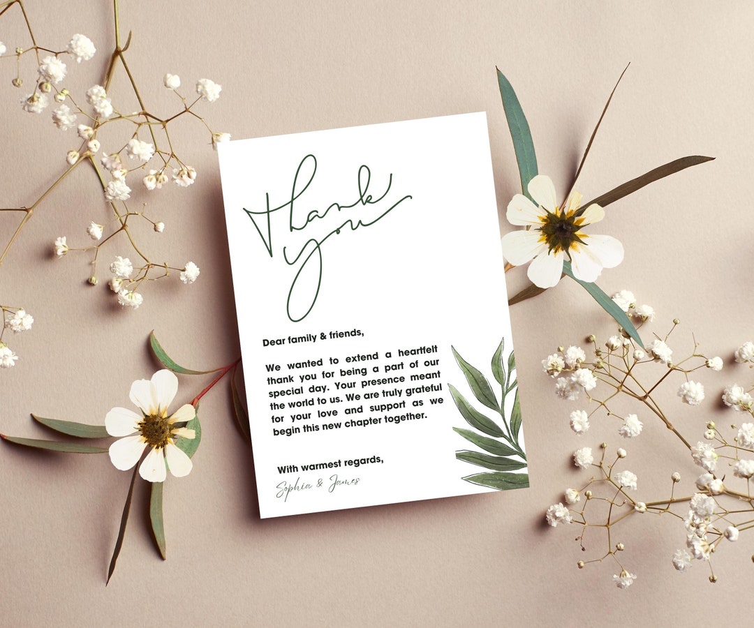 Simple Wedding Thank You Card Template, Minimalist Wedding Photo Thank ...