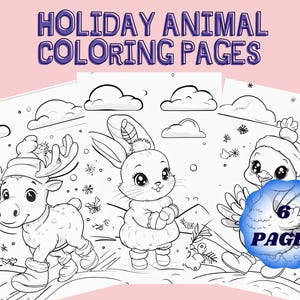 Animal Holiday Coloring Pages Bundle, Christmas Activity Sheets, Winter ...
