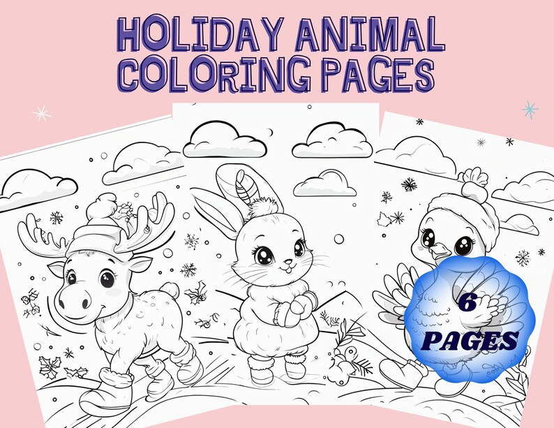 Animal Holiday Coloring Pages Bundle, Christmas Activity Sheets, Winter ...