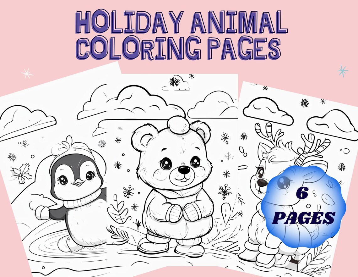 Animal Holiday Coloring Pages Bundle, Christmas Activity Sheets, Winter ...