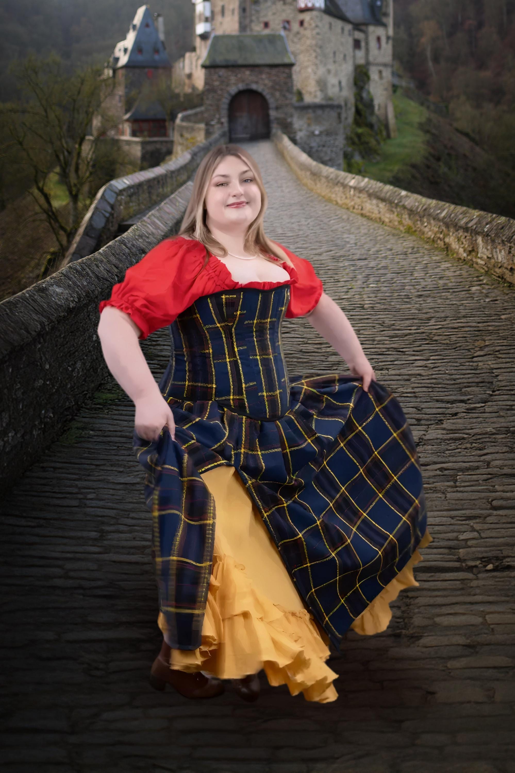 Navy and Yellow Celtic Plaid Corset Set, Renaissance, Ren Faire ...