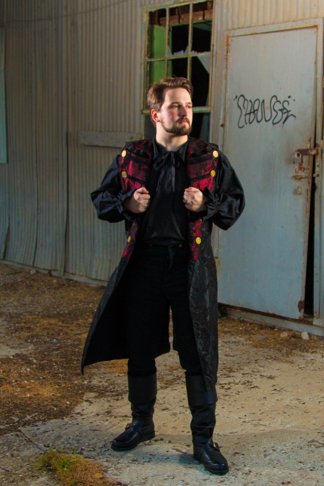 Black Pirate Jacket With Red and Black Lapels, Steampunk Airship ...
