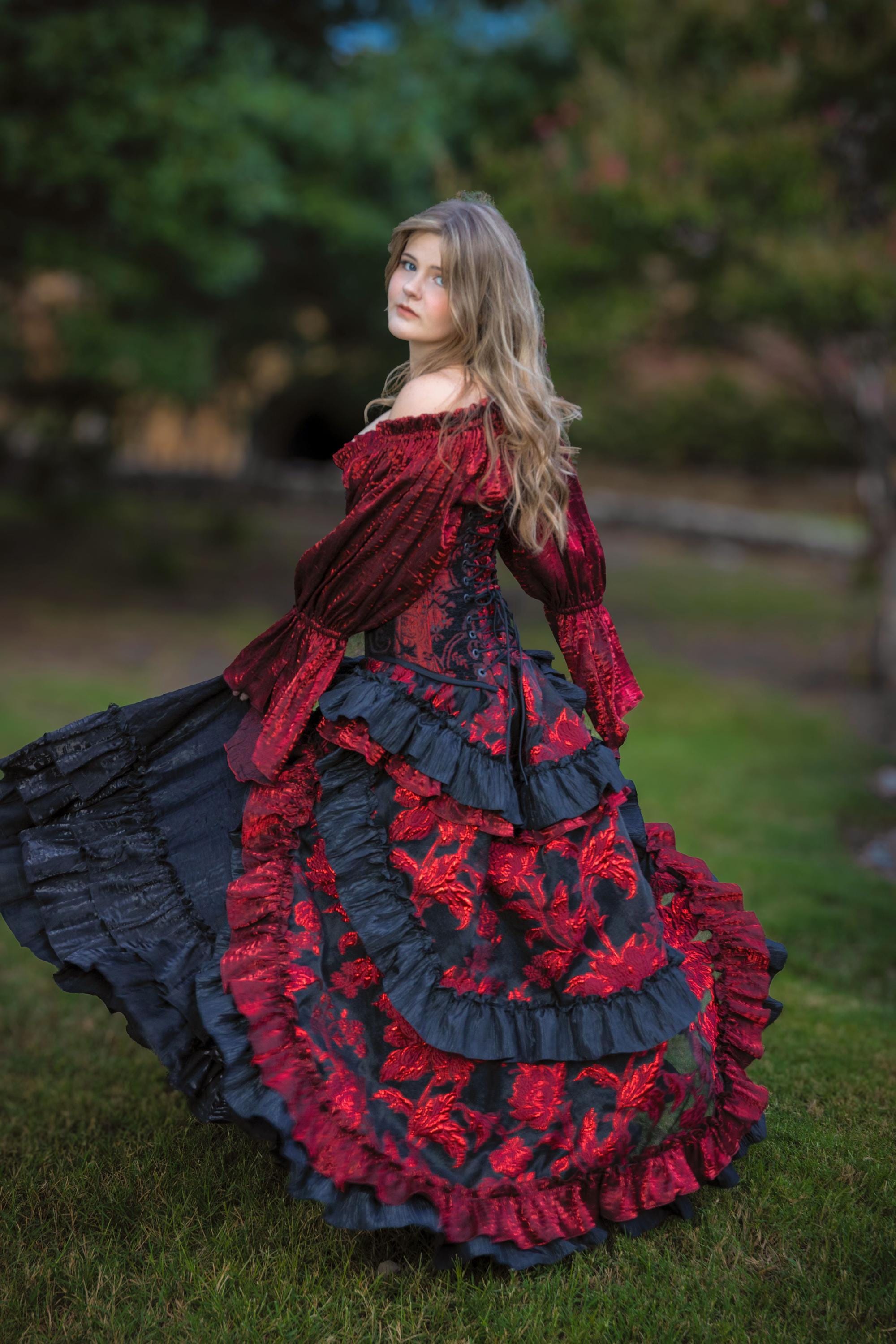 Royal Wild West Skirt, Embroidery With Burgundy and Black Fancy Ruffles ...