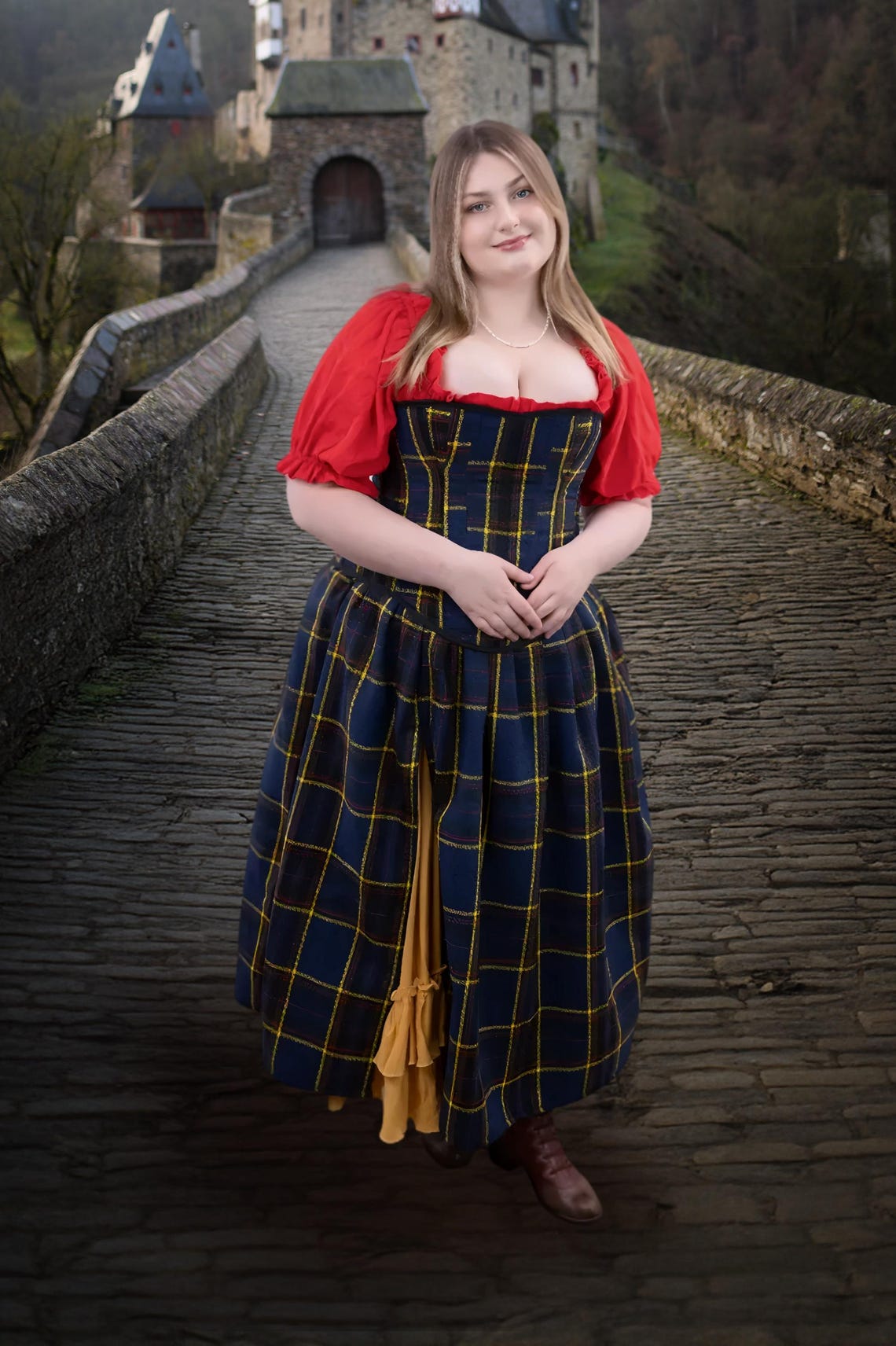 Navy and Yellow Celtic Plaid Corset Set, Renaissance, Ren Faire ...
