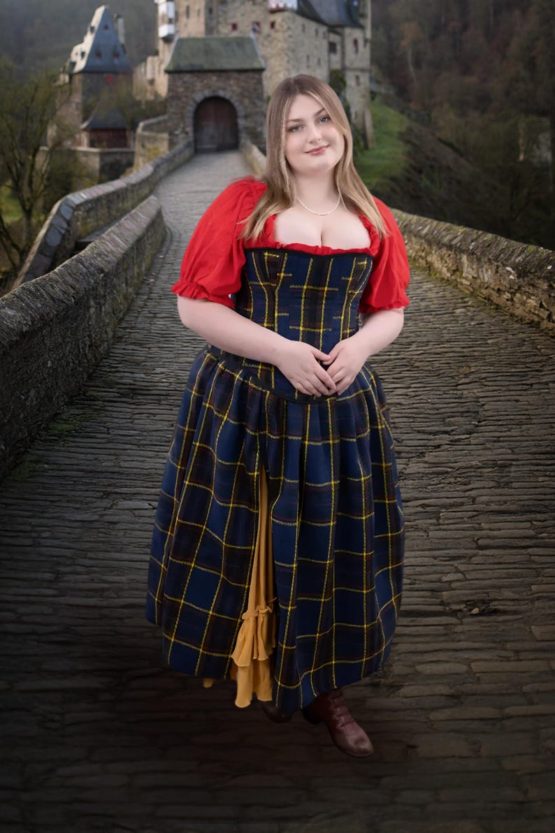 Navy and Yellow Celtic Plaid Corset Set, Renaissance, Ren Faire ...