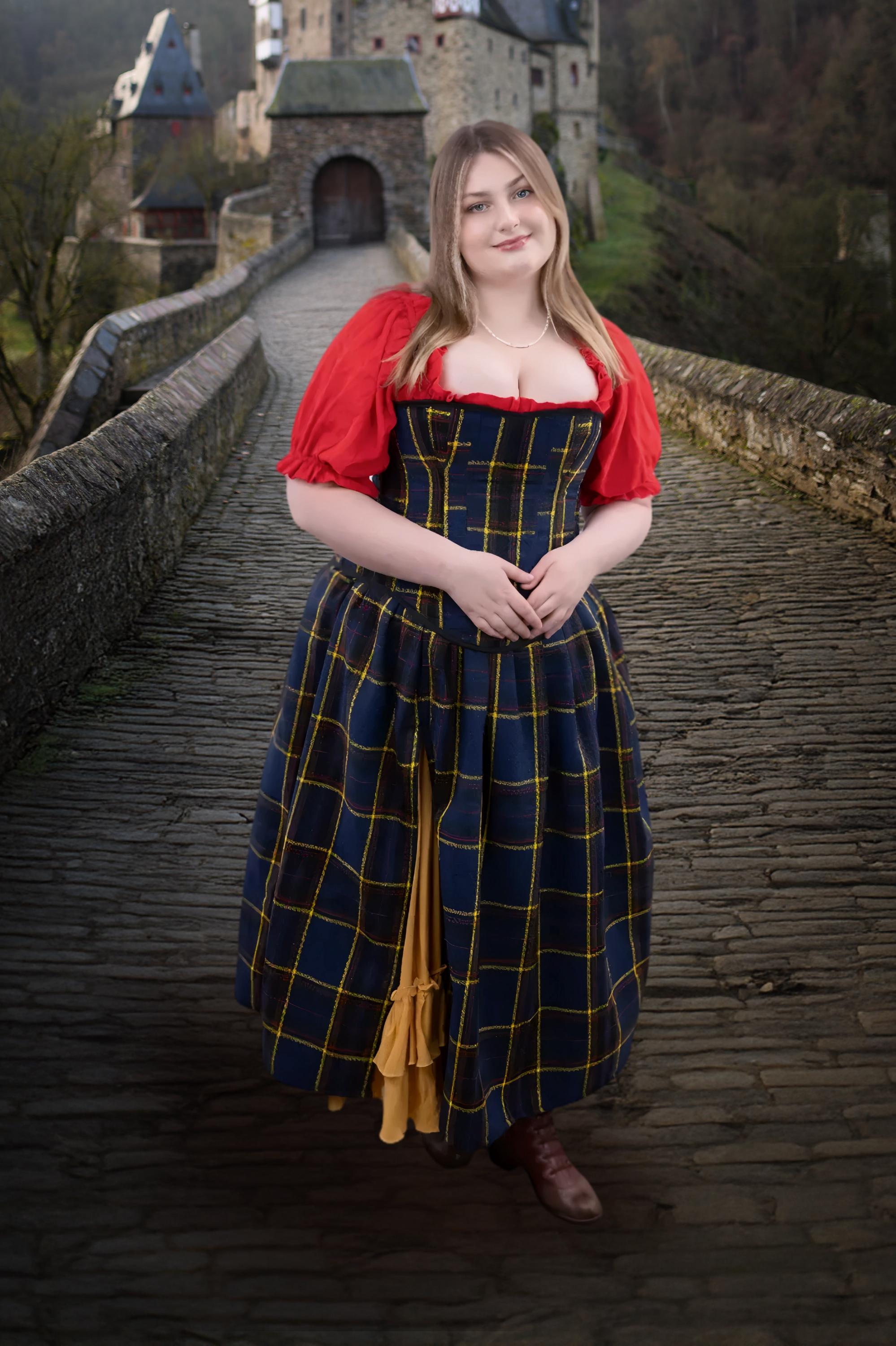 Navy and Yellow Celtic Plaid Corset Set, Renaissance, Ren Faire ...