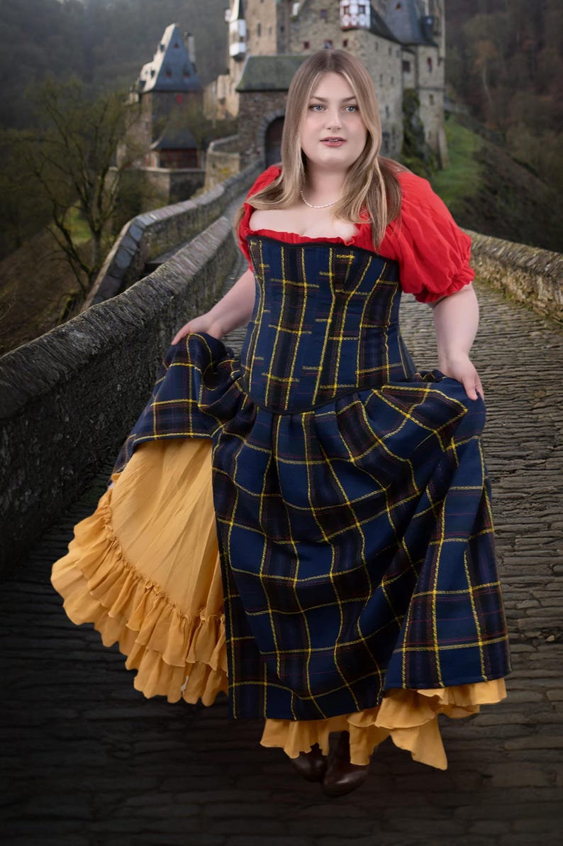 Navy and Yellow Celtic Plaid Corset Set, Renaissance, Ren Faire ...