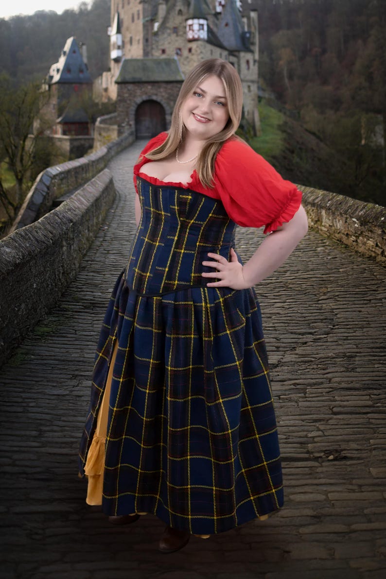 Navy and Yellow Celtic Plaid Corset Set, Renaissance, Ren Faire ...