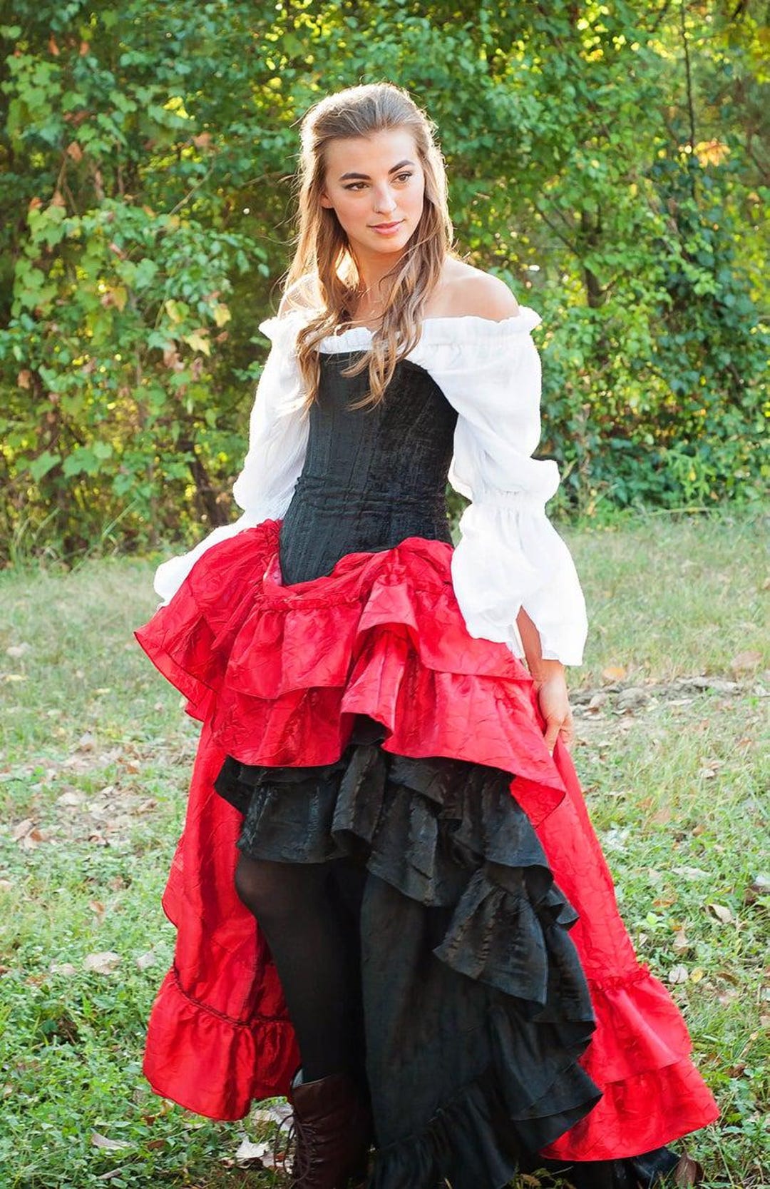 Red Fancy Saloon Skirts, Steampunk Deadpool Corset Costume, Victorian ...