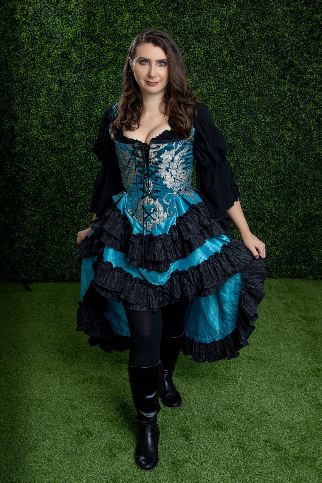 Teal Pirate Corset, Front Lace, Back Lace, With Straps, Victorian ...