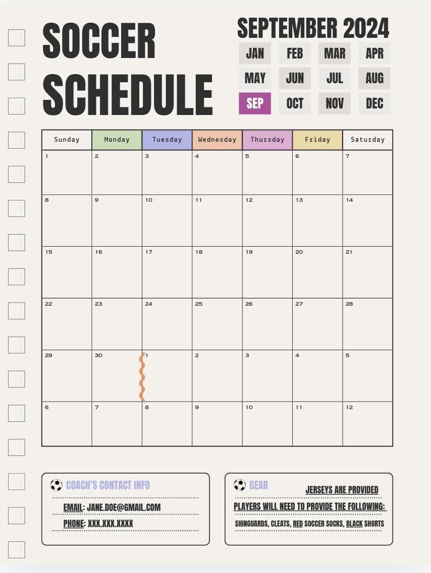 Printable Soccer Schedule - Canva Template - Etsy