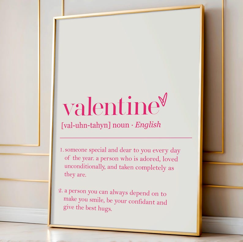 Valentine Definition Print: Pink Heart, Trendy Wall Art (digital ...