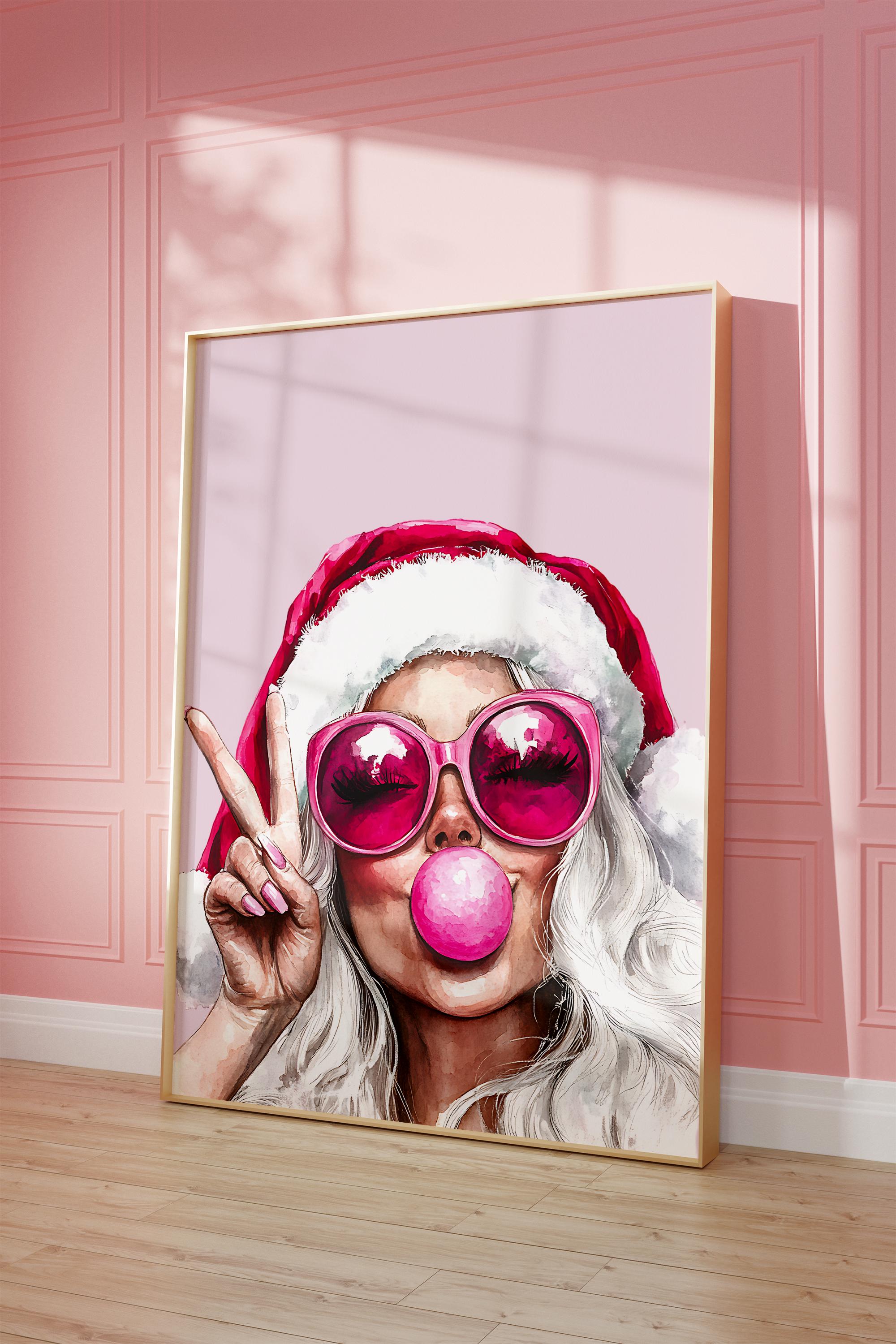 Pink Mrs. Claus Christmas Art: Retro Bubble Gum Print (digital Download ...