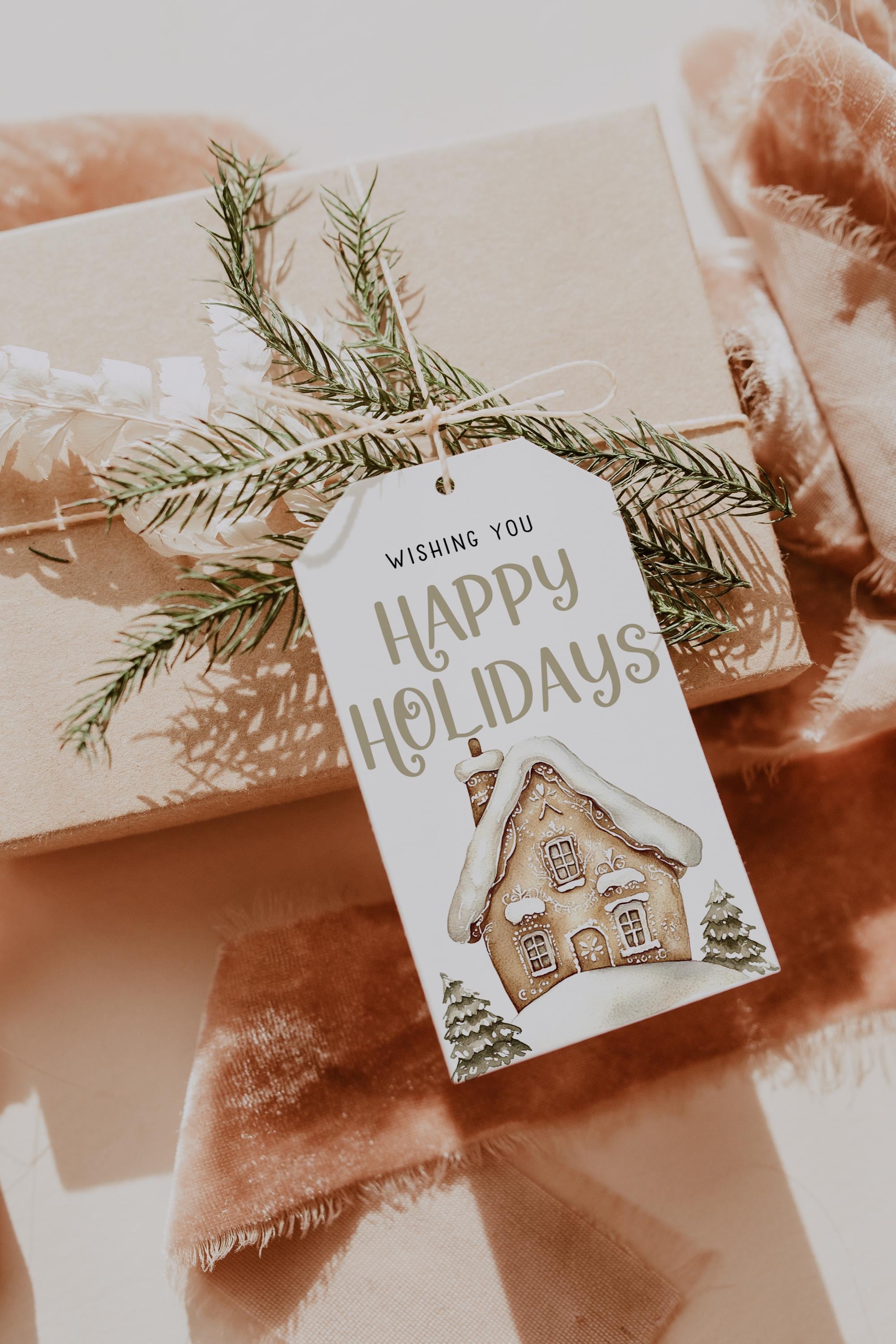 Printable Happy Holidays Gift Tag, Christmas Gift Tag, Gingerbread ...