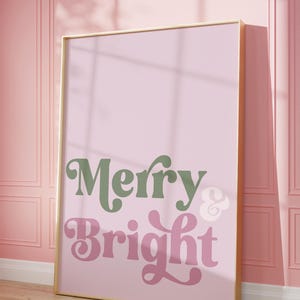 Merry and Bright Christmas Wall Art: Trendy Holiday Decor (digital ...