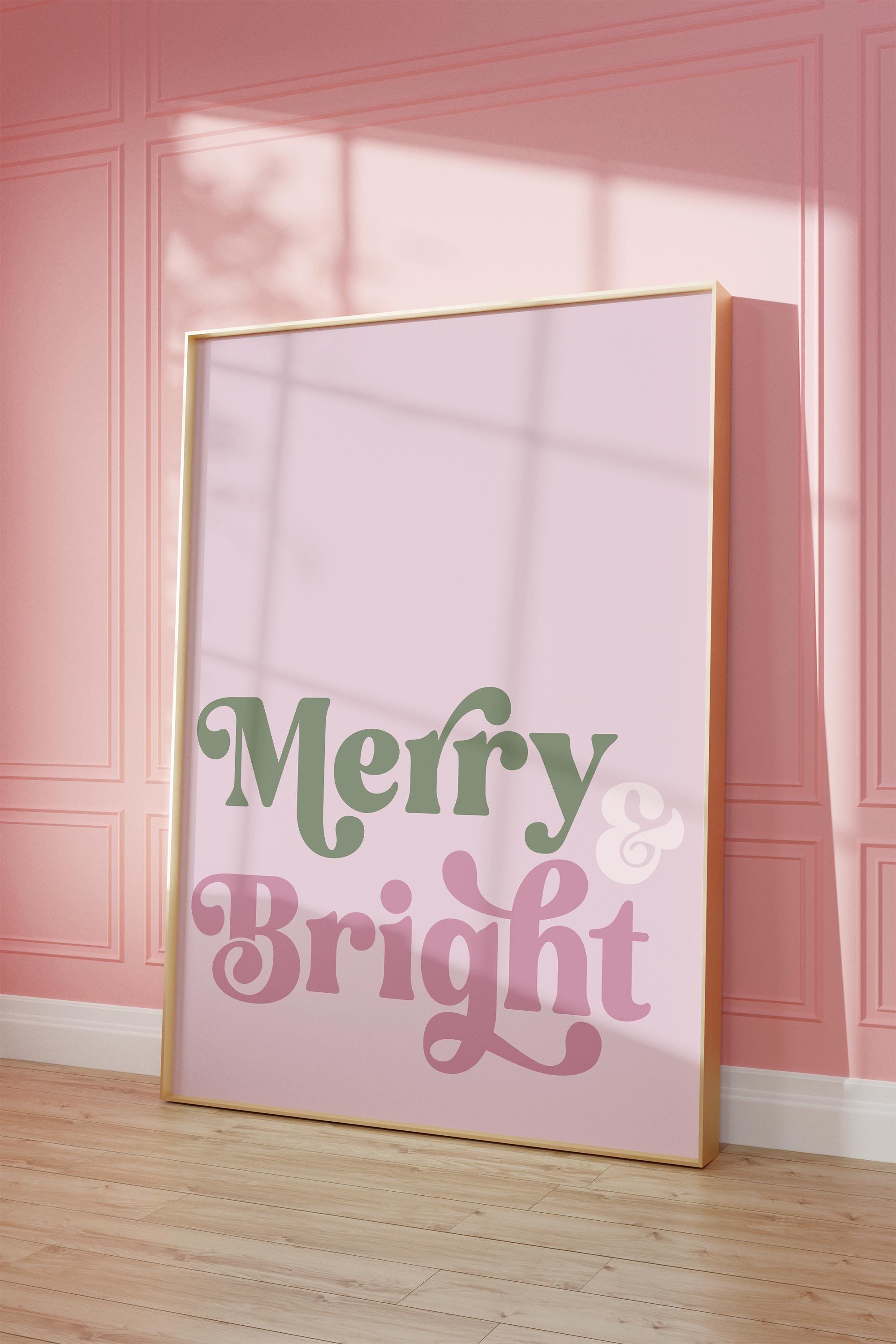 Merry and Bright Christmas Wall Art: Trendy Holiday Decor (digital ...