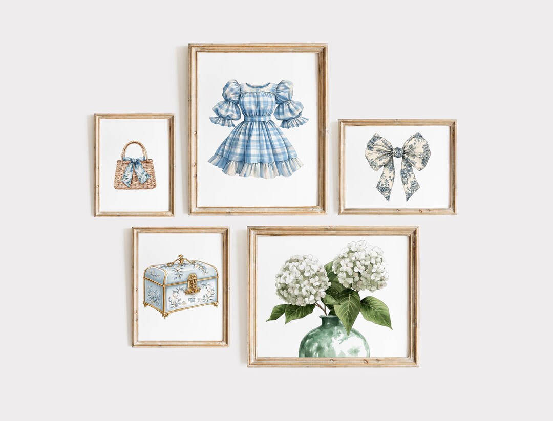 Set of 5 Grandmillennial Wall Art Print, Preppy Dorm Room Decor, Girly ...