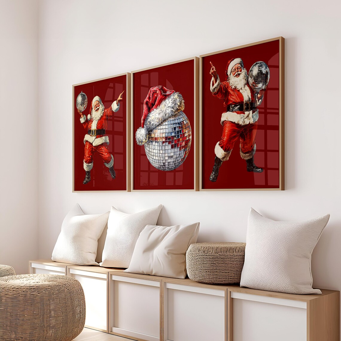 Vintage Disco Santa Claus Art Prints: Retro Christmas Decor (digital ...