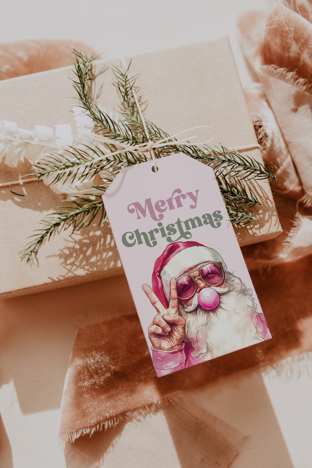 Pink Santa Claus Gift Tag, Merry Christmas Gift Tag, Christmas Favors ...