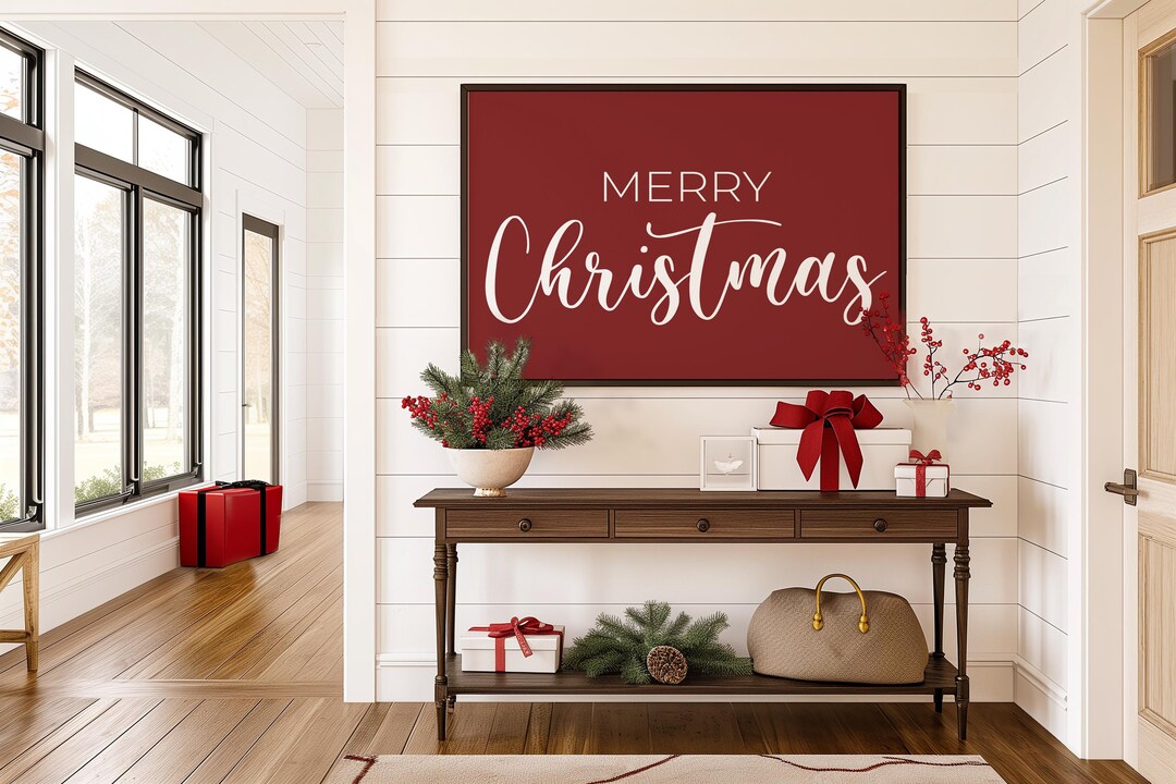 Red Merry Christmas Wall Art: Holiday Decor Printable (digital Download ...
