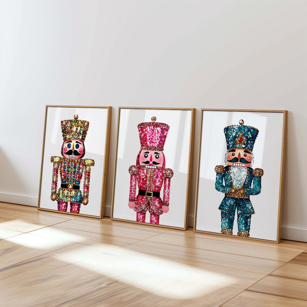 Set of 3 Glitter Nutcracker Wall Art Christmas Nutcrackers Wall Art ...