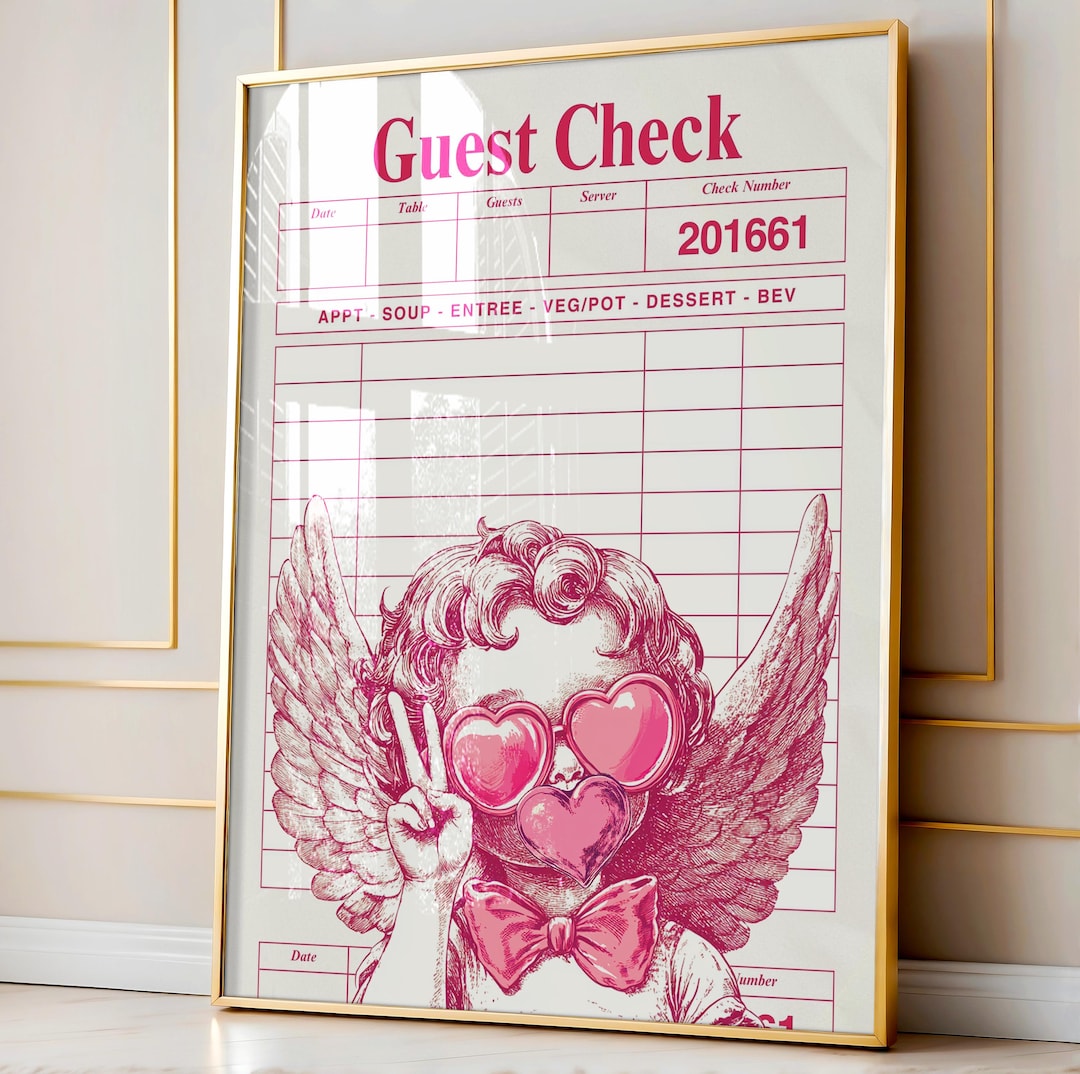 Cupid Wall Art Print, Guest Check Cupid Print, Pink Cupid Angels, Love ...