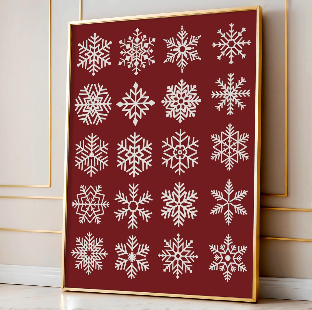 Red Christmas Snowflakes Art Print: Holiday Wall Decor (digital ...