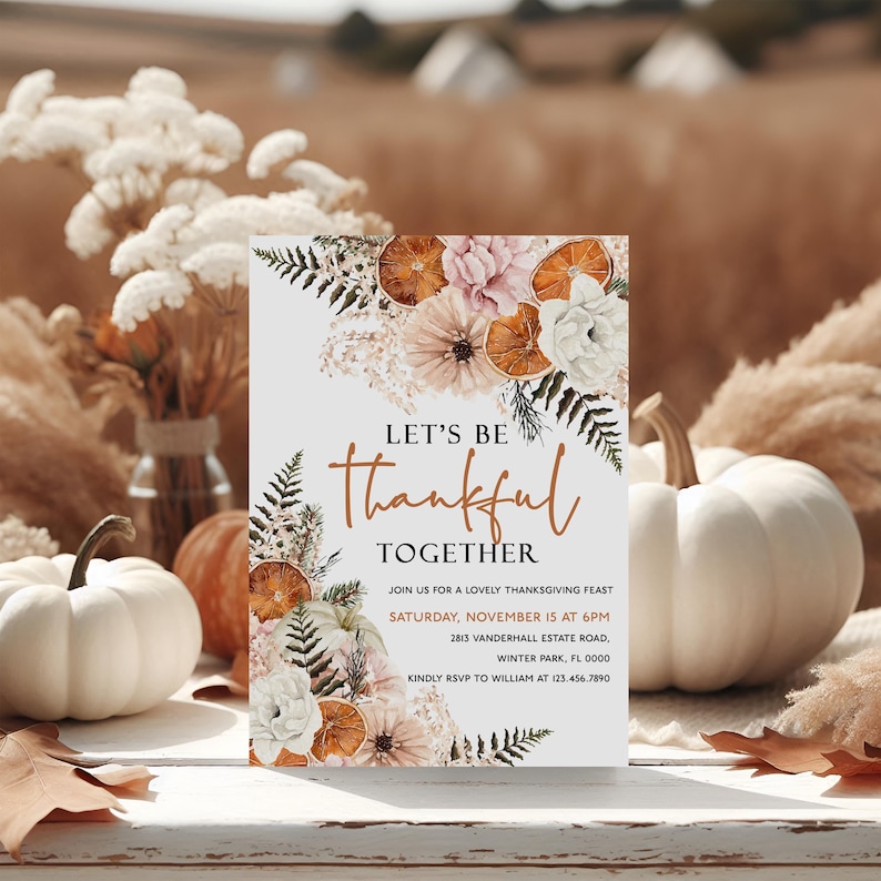 Thanksgiving Invitation Template Thanksgiving Dinner Invite Floral ...