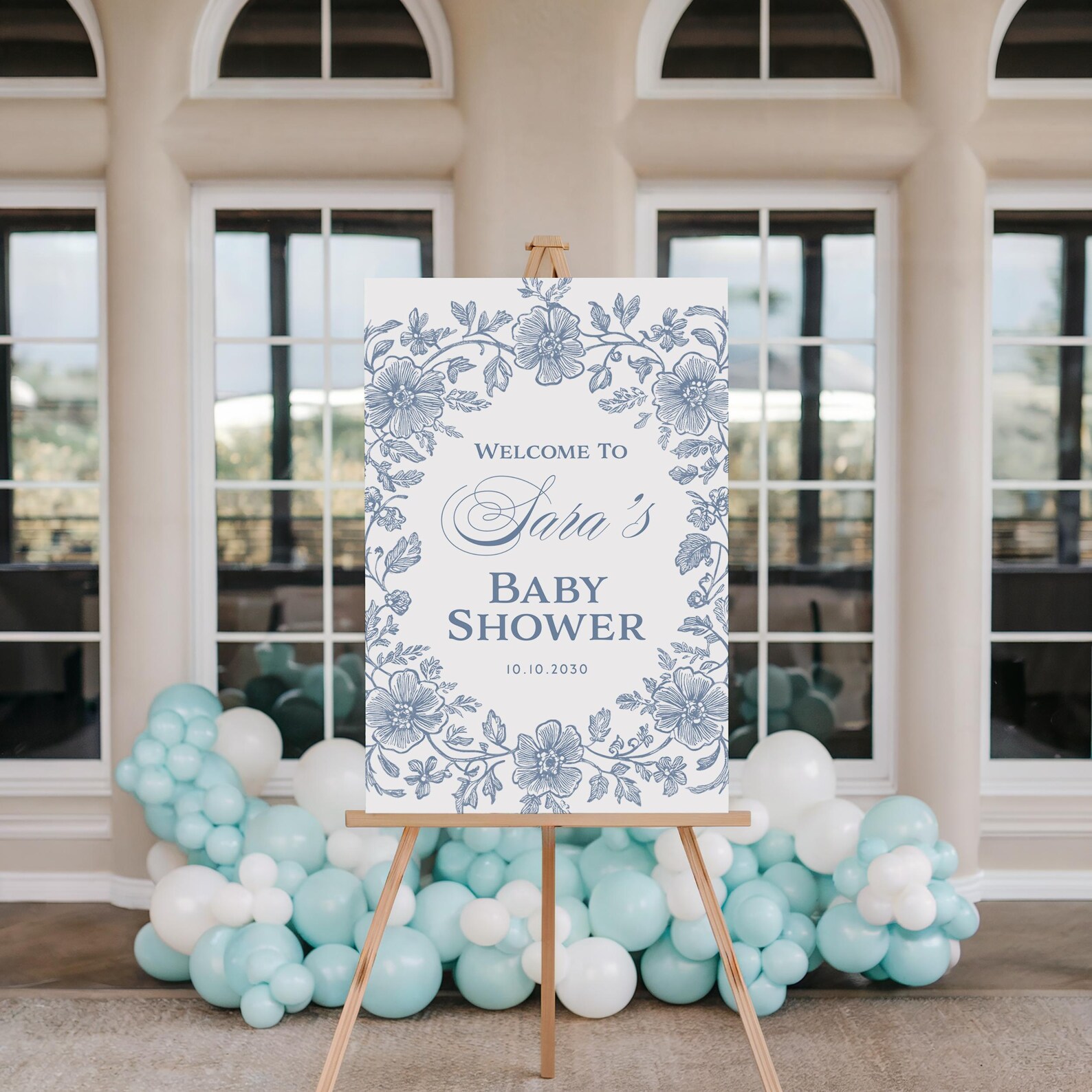 Blue Toile Baby Shower Welcome Sign: Chinoiserie Floral Template - Etsy