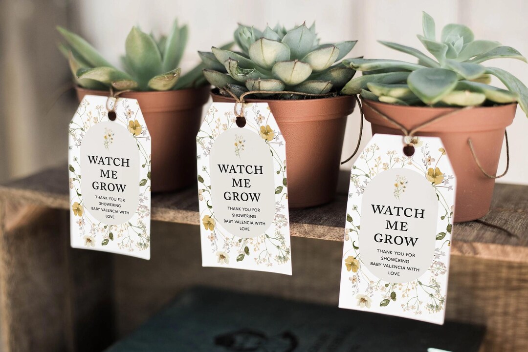 Wildflower Watch Me Grow Tag, Baby Shower Favors Tag, Succulent Favors ...